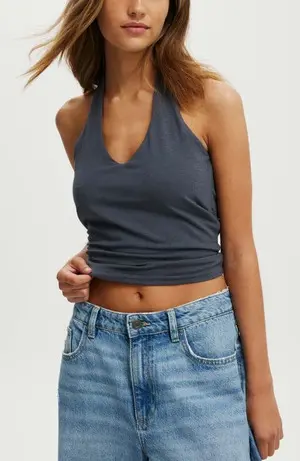 COTTON ON Cotton On V-Neck Halter Top Blue Slate