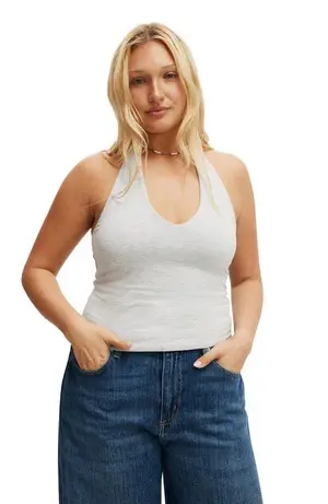 COTTON ON V-neck Halter Top - Grey Marle