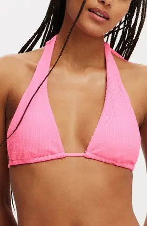 Cotton:on COTTON ON BODY High Apex Slider Triangle Bikini Top Party Pink Crinkle