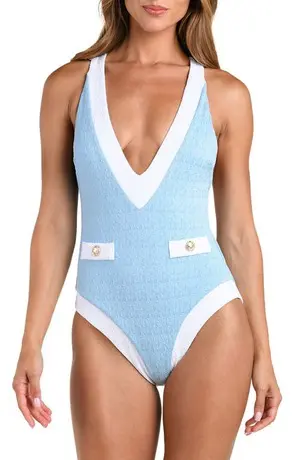 L'Agence Lisa Colorblock Plunge One-piece Swimsuit - Powder Blue