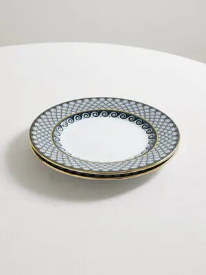 La DoubleJ Set Of Two Gold-plated Porcelain Dinner Plates - Blue