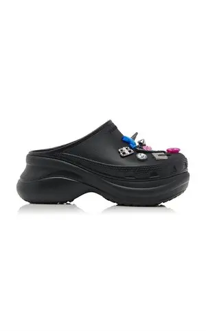 Balenciaga Embellished Rubber Croc Mules - Black