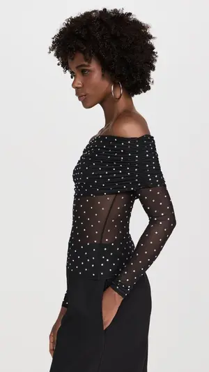 Retrofete Oriana Mesh Top - Black/silver