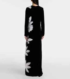 Costarellos Floral Appliqué Crêpe Gown