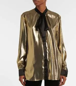 Dolce & Gabbana Tie-neck Lamé Blouse