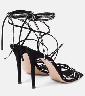 GIANVITO ROSSI Ankletie 105 Embellished Suede Sandals - Black