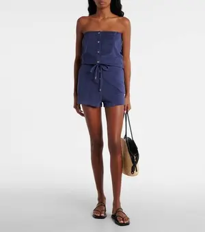 Melissa Odabash Naomi Cotton-blend Terry Romper - Blue