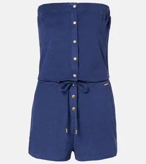 Melissa Odabash Naomi Cotton-blend Terry Romper - Blue