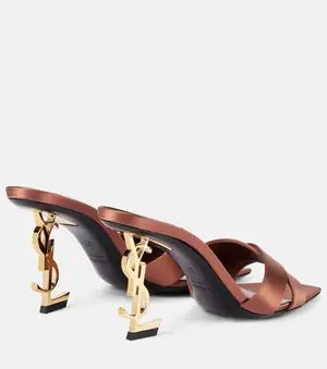 Saint Laurent Opyum 85 Satin Mules - Brown