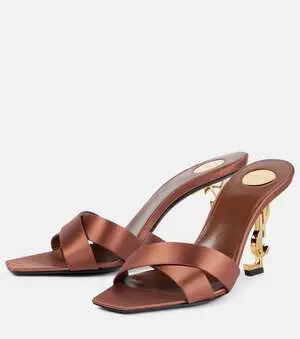 Saint Laurent Opyum 85 Satin Mules - Brown