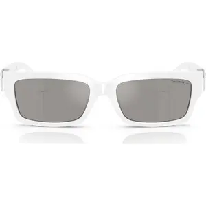 Tiffany & Co. 56mm Rectangular Sunglasses - White/ Silver Mirror