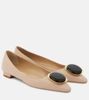 Manolo Blahnik Chiaran Leather Ballet Flats - Beige