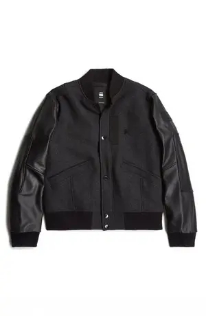 G-star Raw Wool Blend & Leather Varsity Jacket