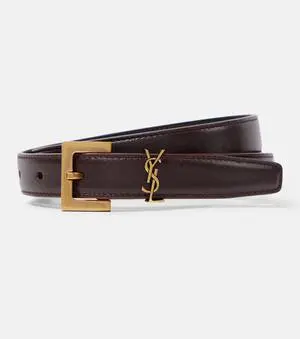 Saint Laurent Cassandre Slim Leather Belt - Red