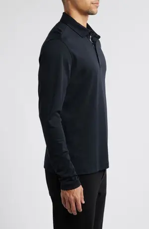 UNTUCKIT Damaschino Wrinkle Free Long Sleeve Polo - Black