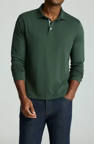 UNTUCKIT Damaschino Wrinkle Free Long Sleeve Polo - Deep Forest