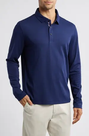 UNTUCKIT Damaschino Wrinkle Free Long Sleeve Polo - Navy