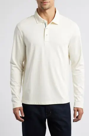 UNTUCKIT Damaschino Wrinkle Free Long Sleeve Polo White