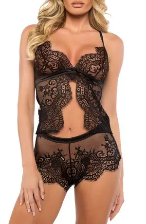 ROMA CONFIDENTIAL Dreamers Lust Lace Camisole & Boyshorts Set - Black