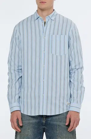 Scotch & Soda Regular Fit Stripe Cotton Dobby Button-down Shirt - Spring Blue Pinstripe