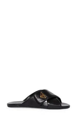 Prada Logo Crisscross Slide Sandal