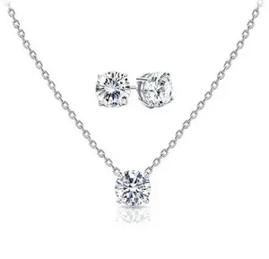 DONATELLO GIAN Name Round Cut Crystal Necklace And Stud Earrings Set - Silver
