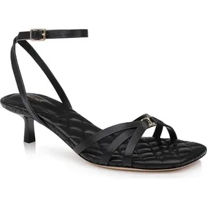 L'Agence Genette Lizard-embossed Kitten Heel Sandal - Black Leather