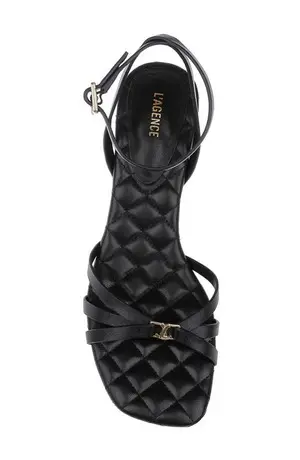 L'Agence Genette Lizard-embossed Kitten Heel Sandal - Black Leather