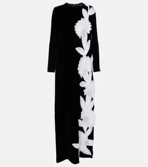 Costarellos Floral Applique Gown - Black