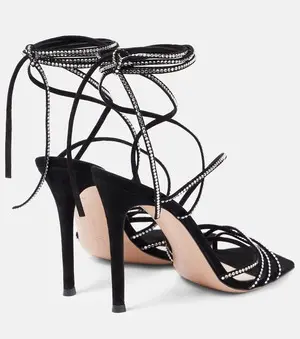 GIANVITO ROSSI Embellished Suede Ankle Tie Sandals - Black