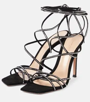 GIANVITO ROSSI Embellished Suede Ankle Tie Sandals - Black