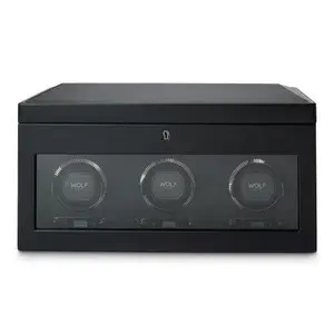 Wolf British Racing Triple Watch Winder With Storage - Black