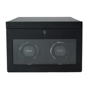 Wolf British Racing Double Watch Winder With Storage - Black