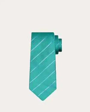 Charvet Charvet Wide Textured Stripe Neck Tie Green Medium