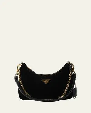 Prada Velvet Zip Shoulder Bag - Nero