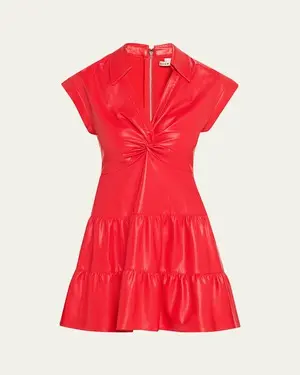 Alice + Olivia Mila Vegan Leather Mini Dress - Bright Ruby