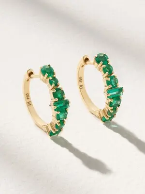 Ileana Makri 18-karat Gold Emerald Hoop Earrings - Green