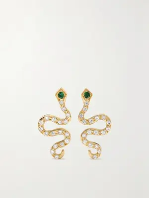 Ileana Makri Little Snake 18-karat Diamond And Tsavorite Stud Earrings - Gold