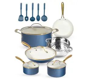 GOTHAM STEEL Navy 15 Piece Nonstick Cookware &utensil Set - One-color