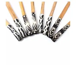 GLOBAL CRAFTS Olive Wood Serving Set With Batik Bone Handles