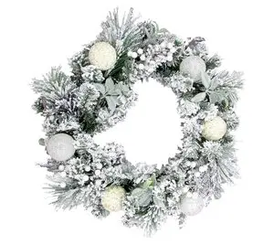 FRASER HILL FARM 24-in. Christmas Snow Covered Wreath With Gli - One-color