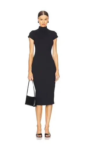 Susana Monaco Mock Neck Short Sleeve Dress - Black