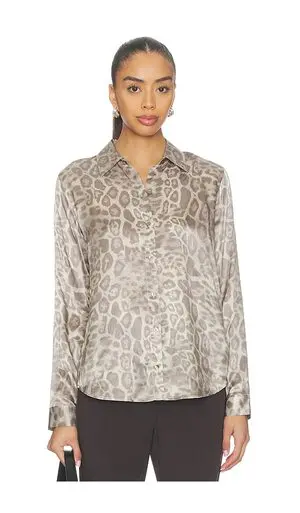 L'Agence Tyler Long Sleeve Blouse - Grey Multi Patch Leopard