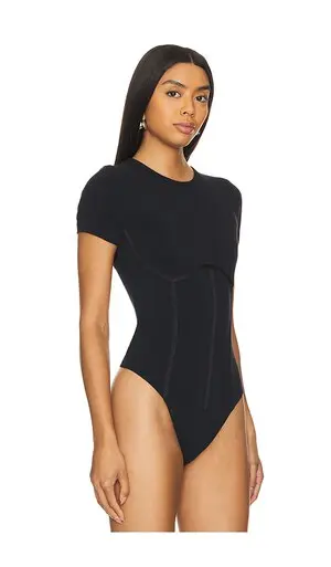 FLEUR DU MAL T-shirt Bodysuit With Corset Detail - Black