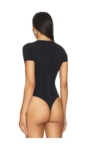 FLEUR DU MAL T-shirt Bodysuit With Corset Detail - Black