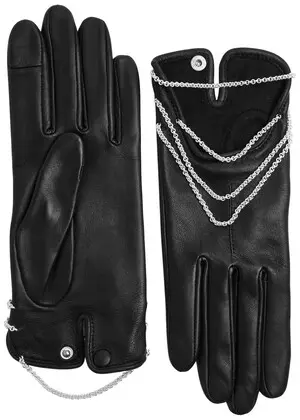 AGNELLE Chain-embellished Leather Gloves - Black