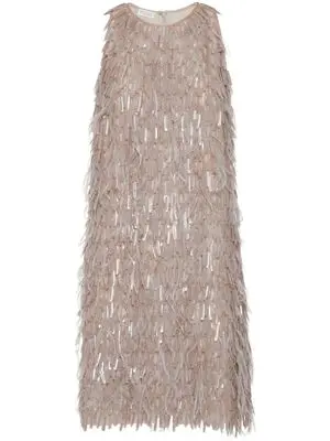 Brunello Cucinelli Embroidered Sleeveless Mini Dress - Neutrals