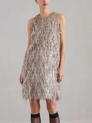 Brunello Cucinelli Embroidered Sleeveless Mini Dress - Neutrals