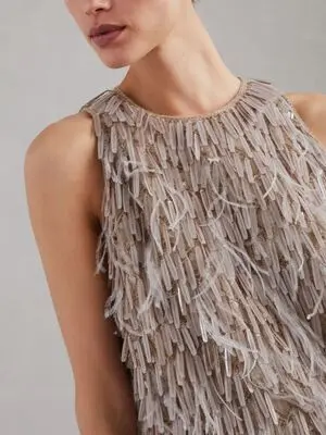 Brunello Cucinelli Embroidered Sleeveless Mini Dress - Neutrals