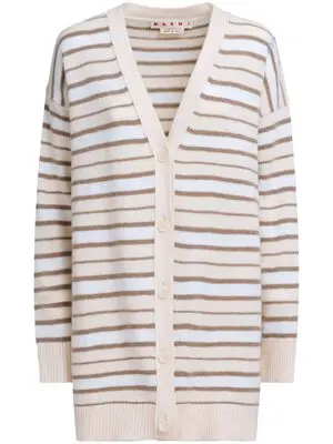 Marni Striped Virgin Wool-cashmere Cardigan - Neutrals